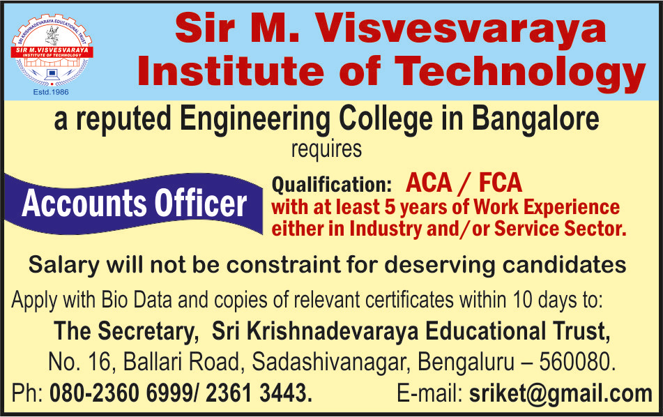 Current Openings – Sir M Visvesvaraya Institute Of Technology