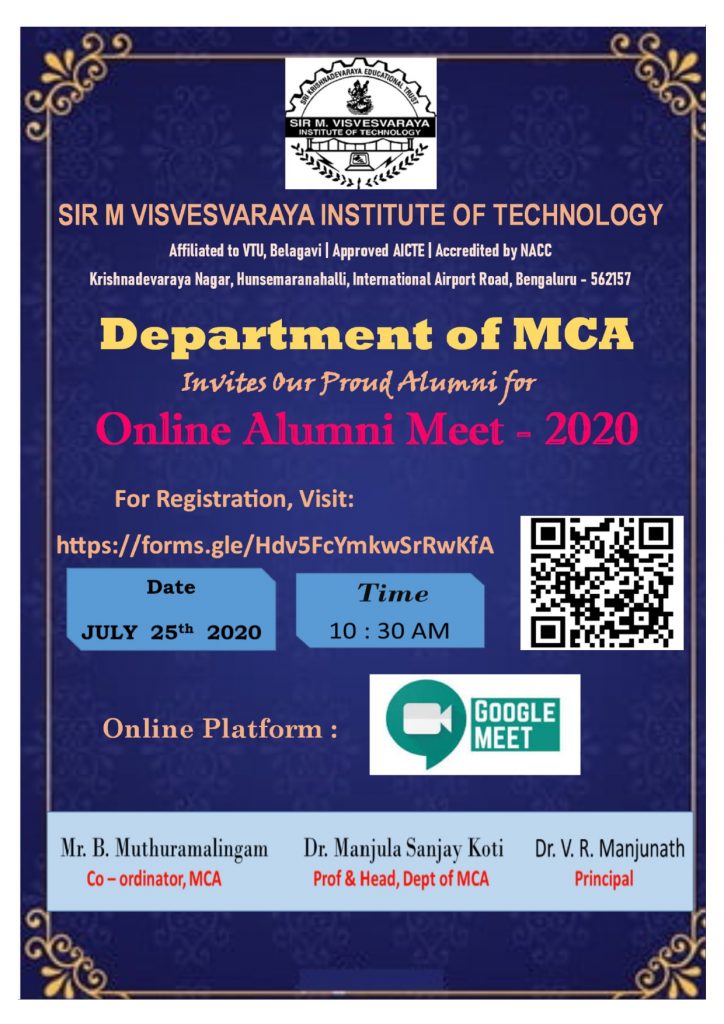 Department of MCA is organizing an online Alumni Meet on July 25, 2020 ...