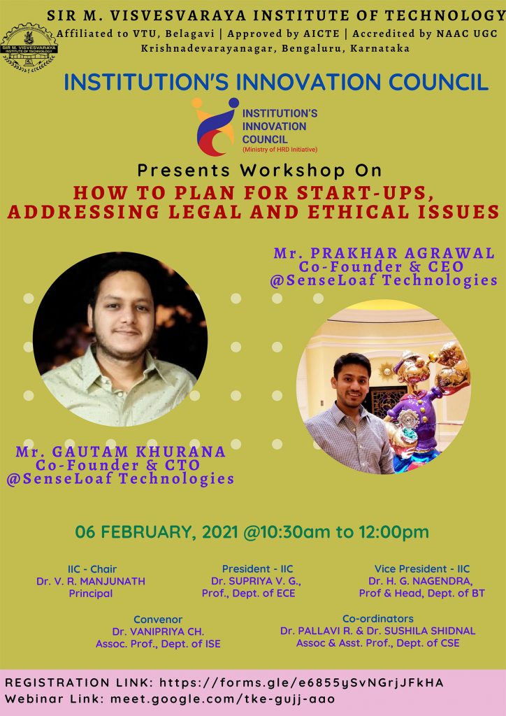 IIC at Sir MVIT is Conducting a workshop “HOW TO PLAN FOR START-UPS ...