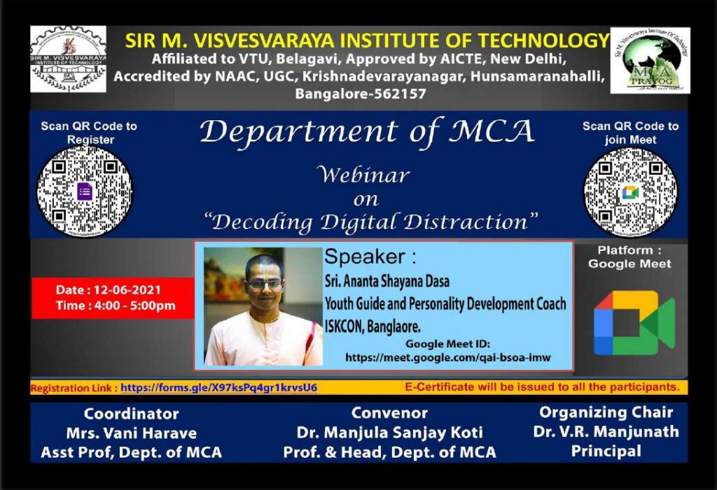 Department of MCA is organizing a webinar “Decoding Digital Distraction ...