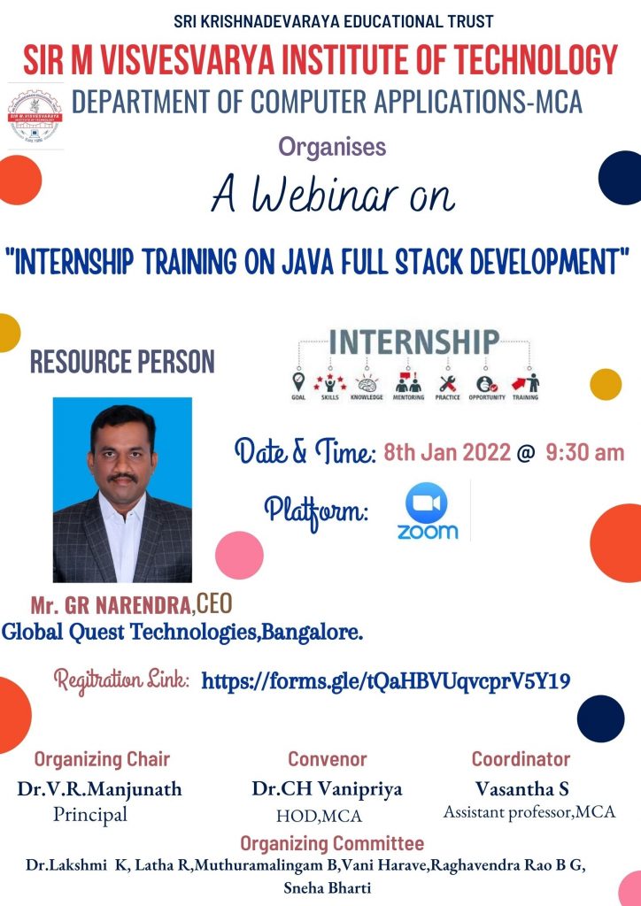Department of MCA is organizing a webinar “Internship Training on Java ...