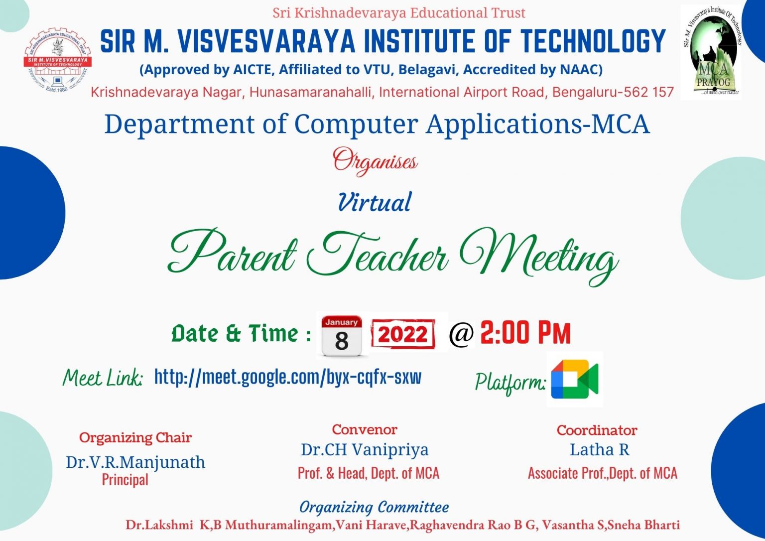 Department of MCA is conducting “Online Parent-Teachers Meet” – Sir M ...
