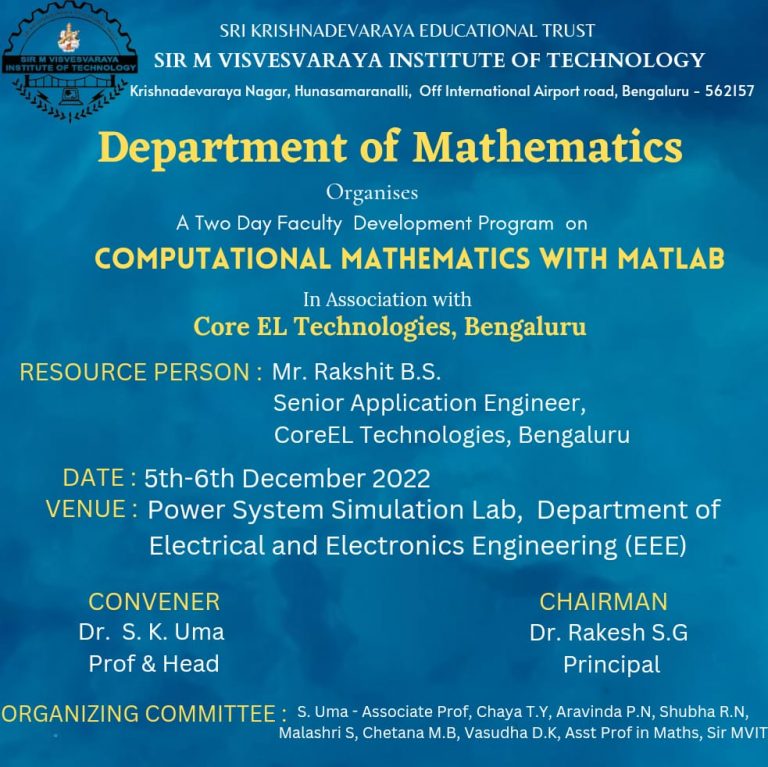 Department of Mathematics is organizing a 2-Day Faculty Development Programme on” Computational ...