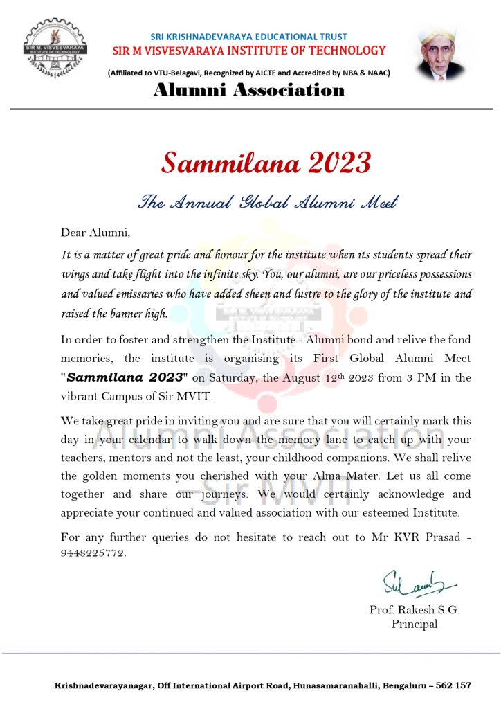 Annual Global Alumni Meet 2023 Team – Sir M Visvesvaraya Institute Of Technology